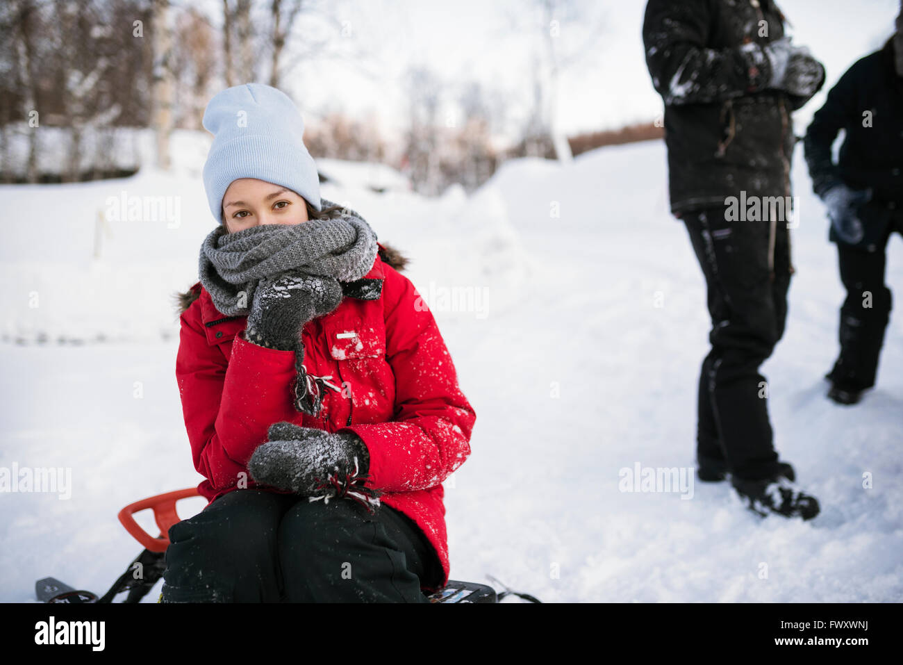 Red parka woman hi-res stock photography and images - Alamy