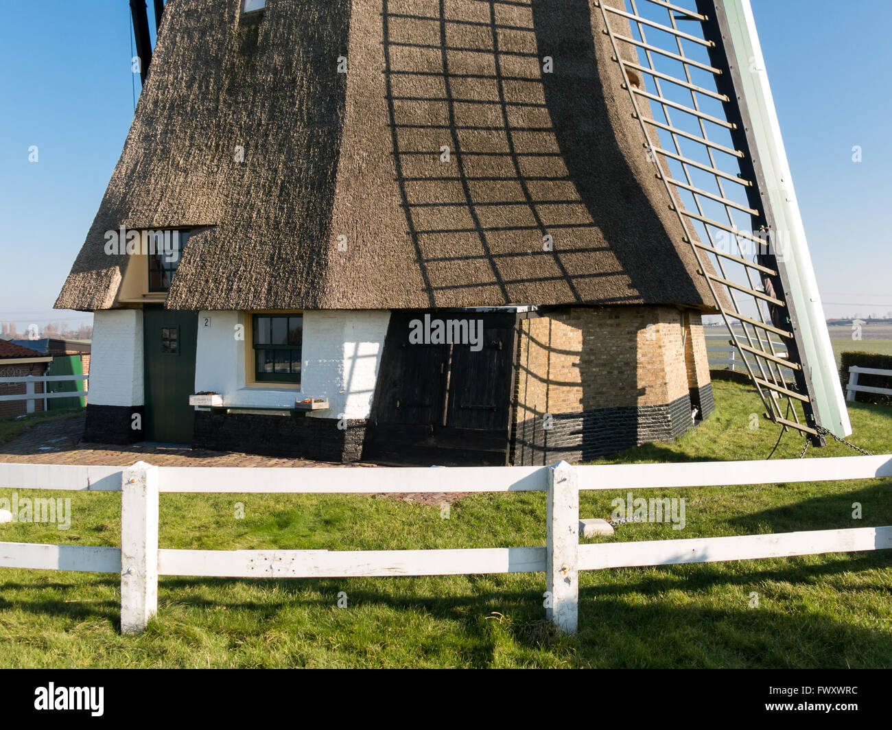 Detail of traditional Dutch windmill in South Holland polder near ...