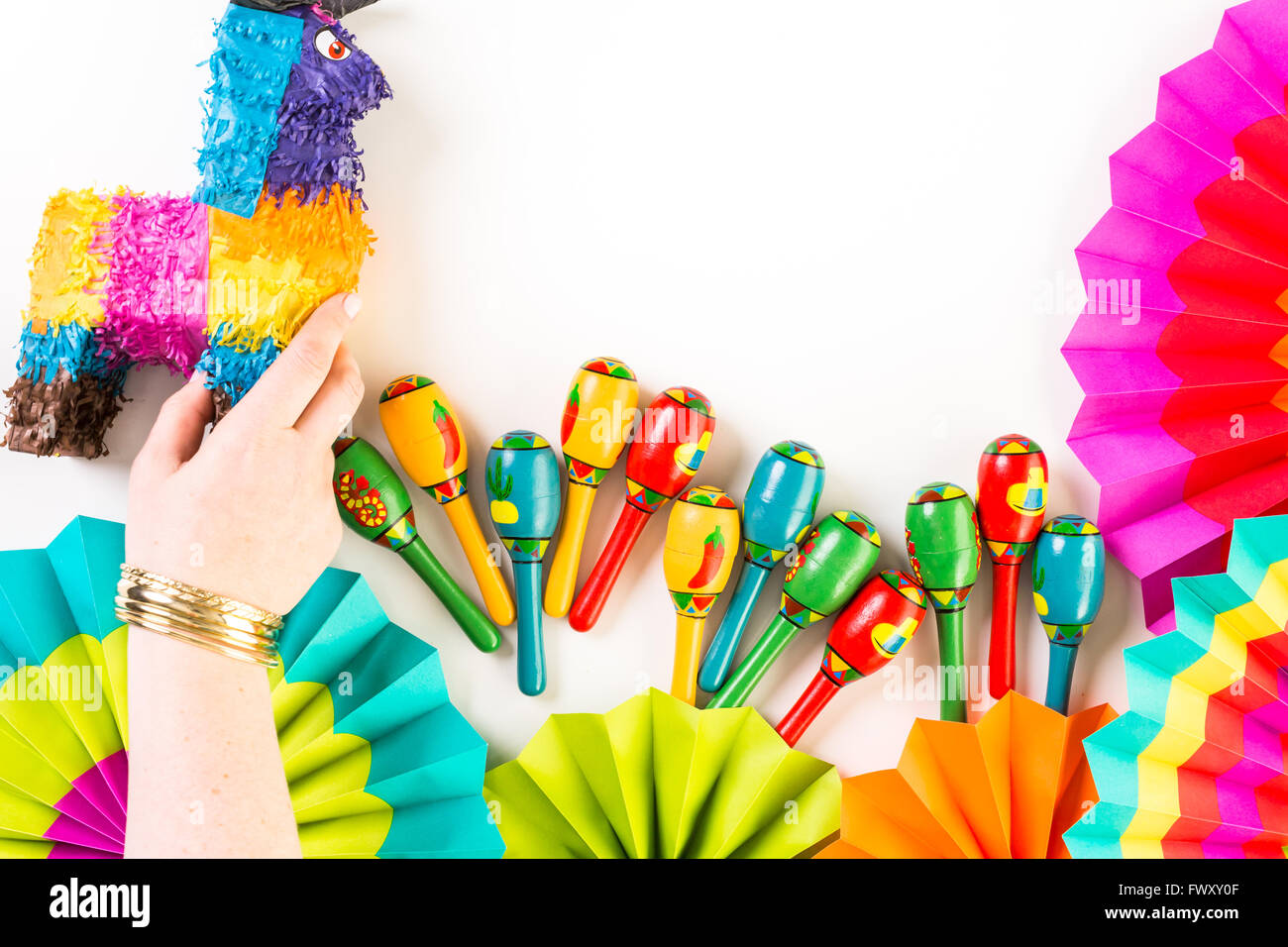 Traditional colorful table decorations for celebrating Fiesta Stock ...