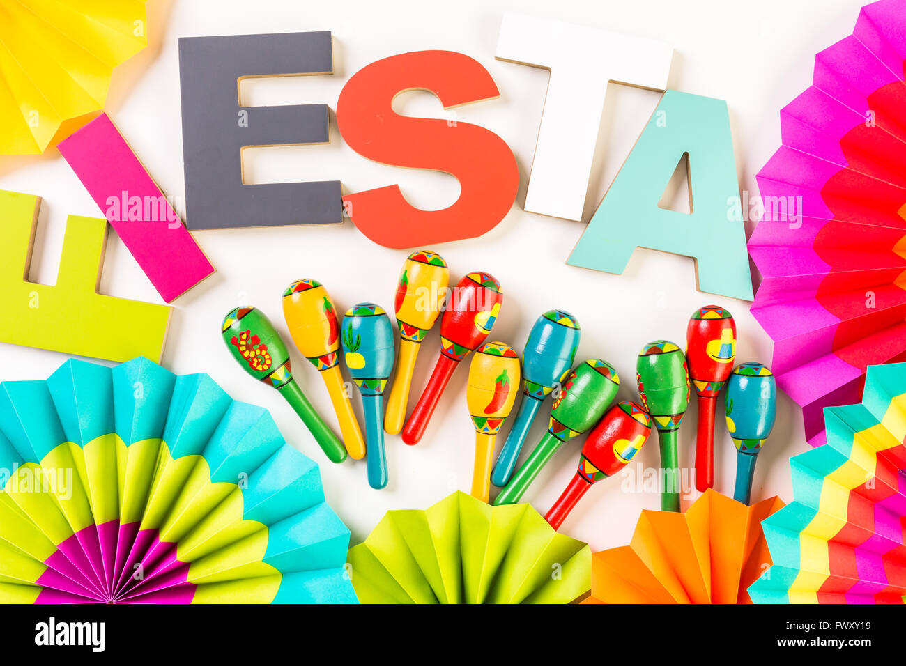 Traditional colorful table decorations for celebrating Fiesta Stock ...