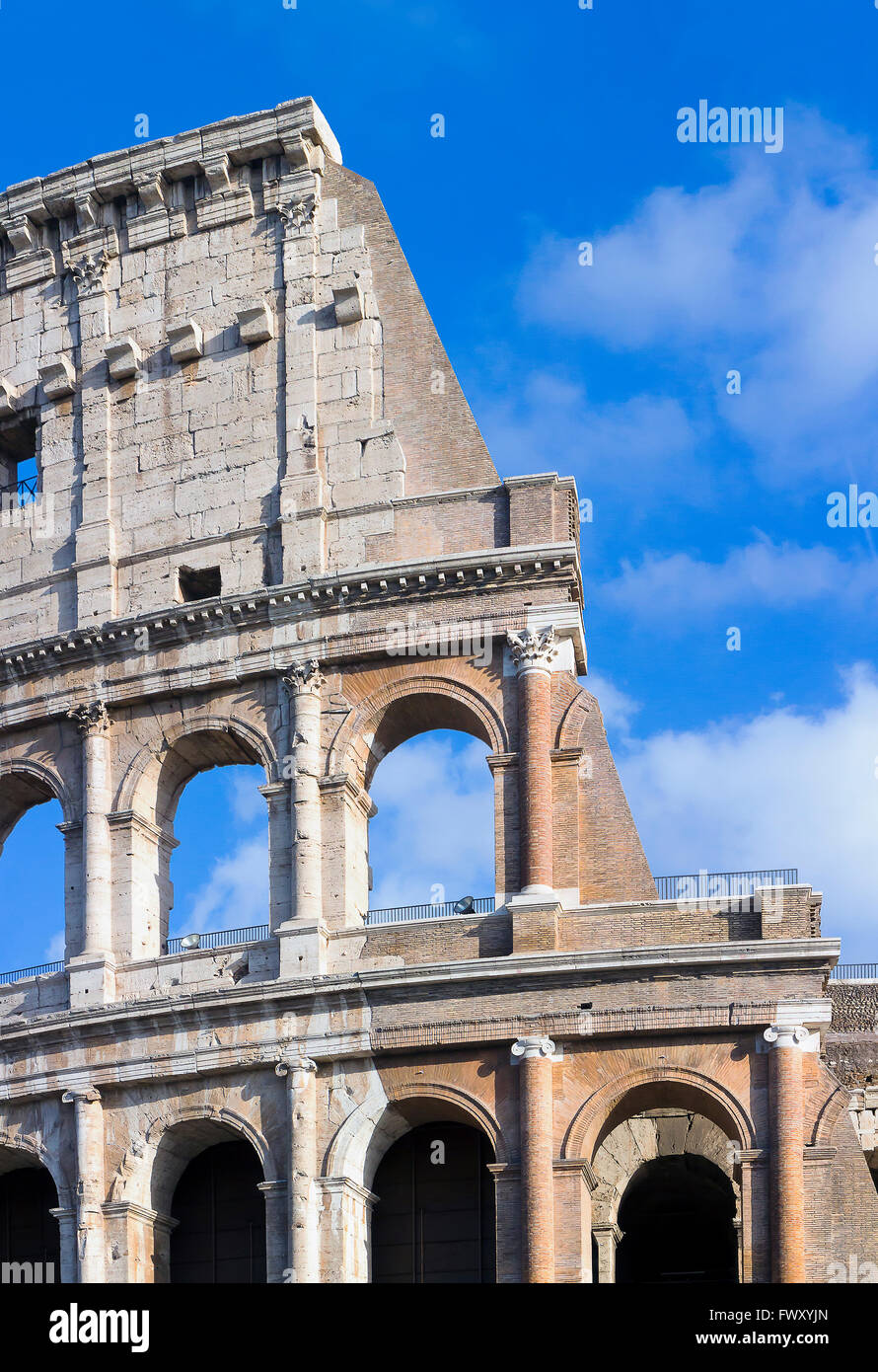 Restored Coliseum, detail of the main facade Stock Photo - Alamy
