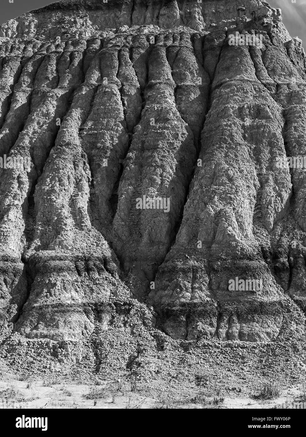 Closeup view of Badlands National Park on an early spring day; South ...