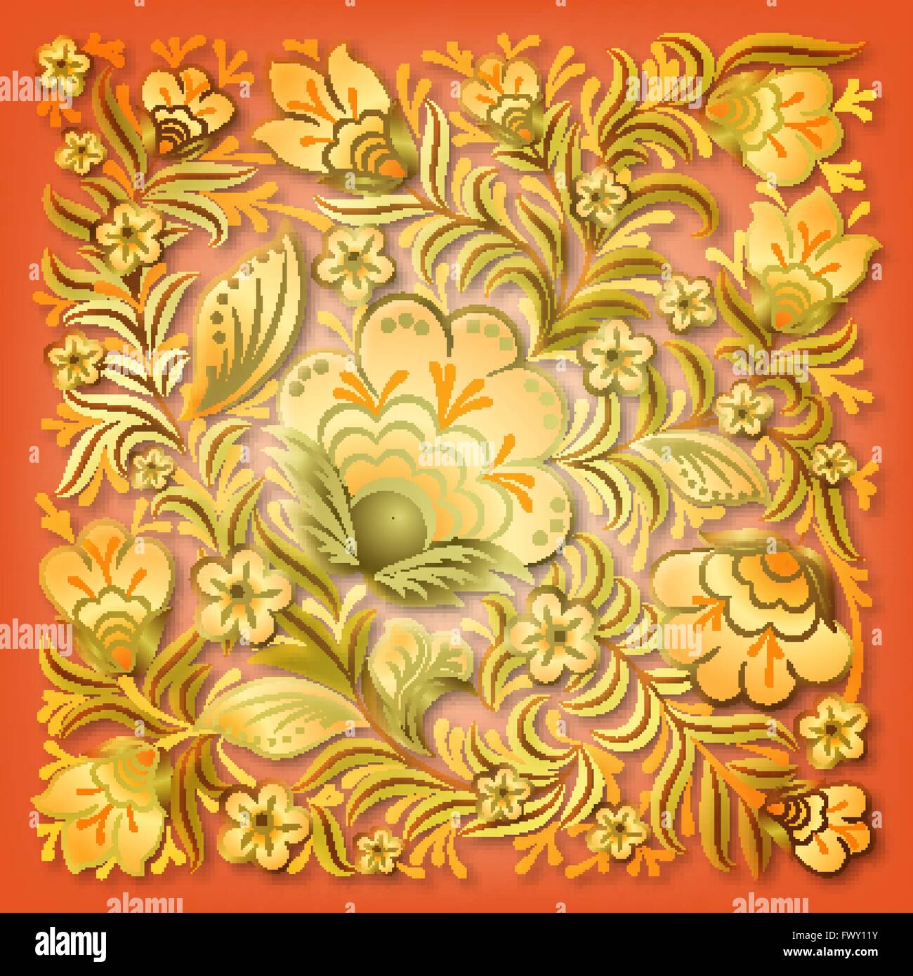 abstract yellow floral ornament on a orange background Stock Vector ...