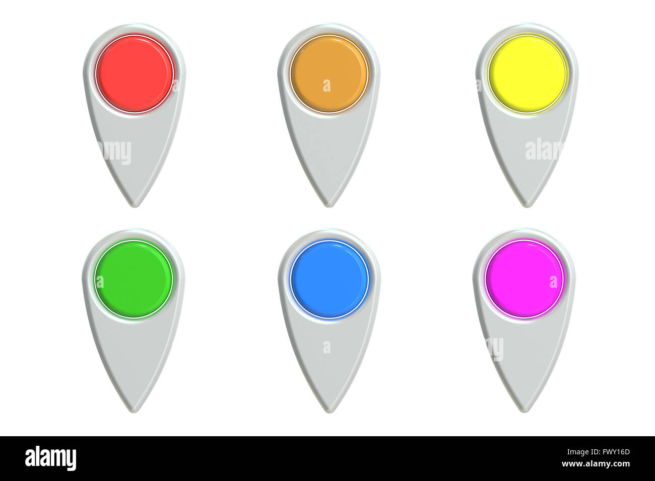 Set of colorful map pointers, 3D rendering isolated on white background Stock Photo - Alamy
