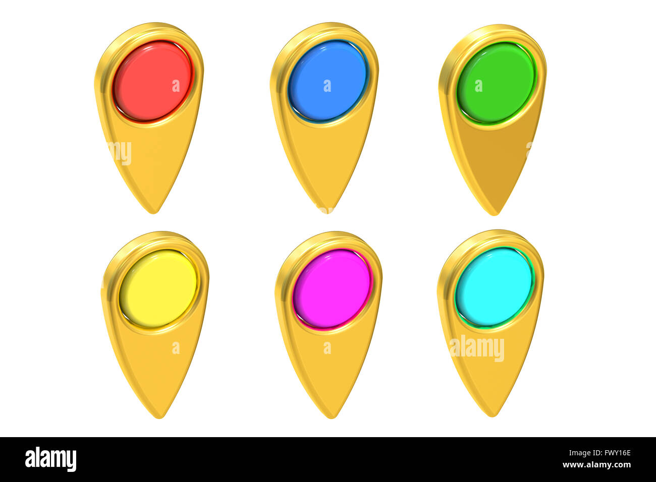 Set of map pointers, 3D rendering isolated on white background Stock ...