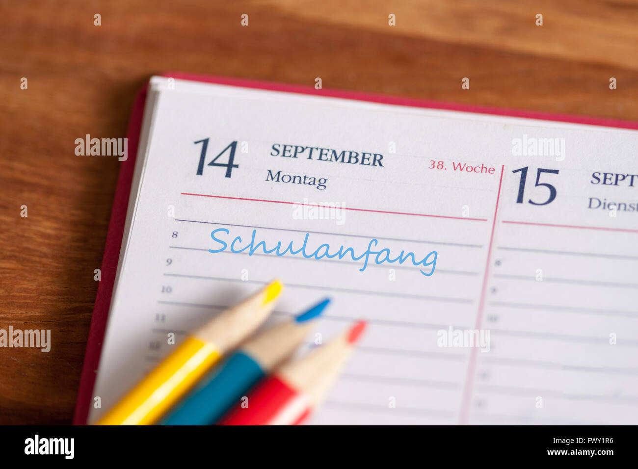 Caleder showing first day of school Stock Photo - Alamy