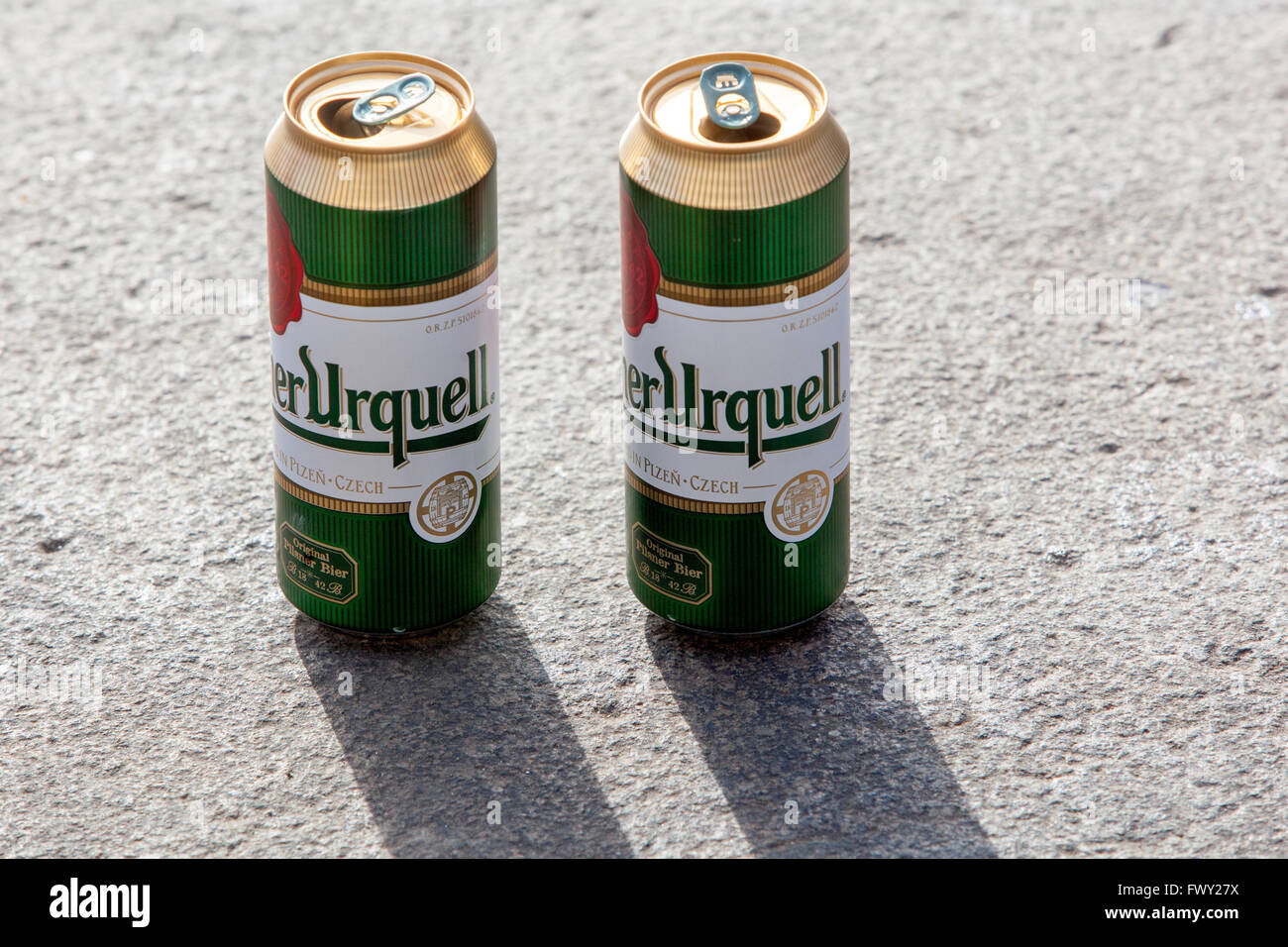 Two cans of Czech beer brand Pilsner Urquell Stock Photo - Alamy