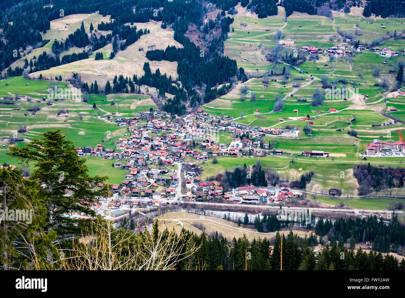 Beautiful mountain landscape with a village Stock Photo - Alamy
