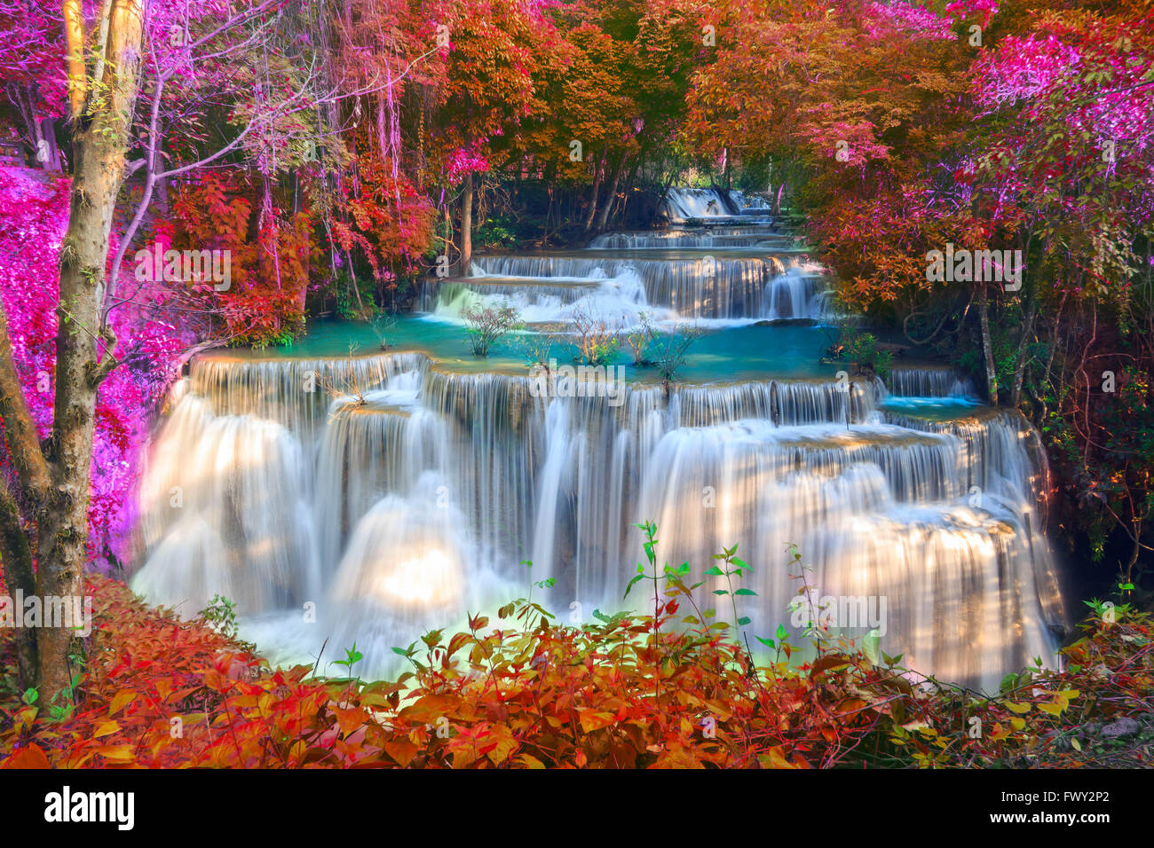 Waterfalls In Deep Forest at Huai Mae Khamin Waterfall in National Park ...