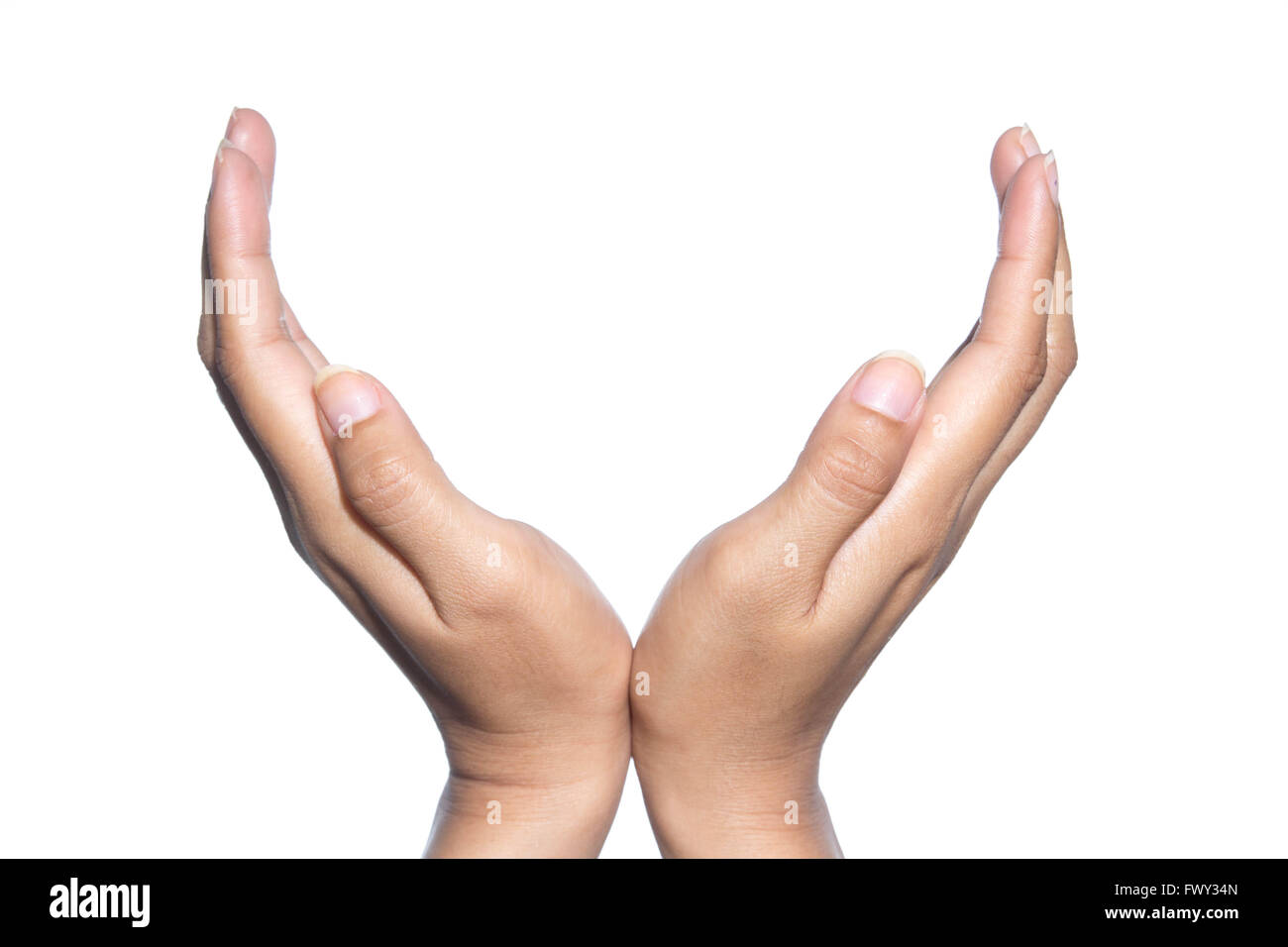 empty female woman hand holding isolated on white background Stock ...