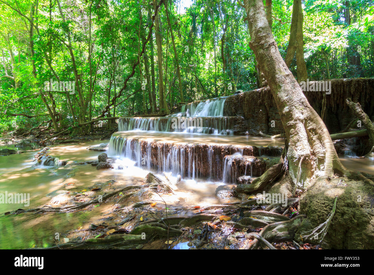 Waterfalls In Deep Forest at Huai Mae Khamin Waterfall in National Park ...