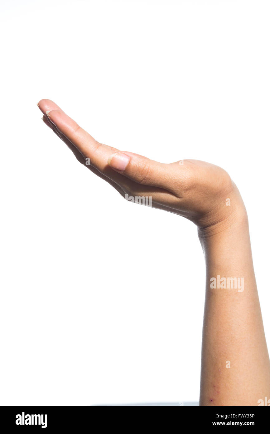 empty female woman hand holding isolated on white background Stock ...