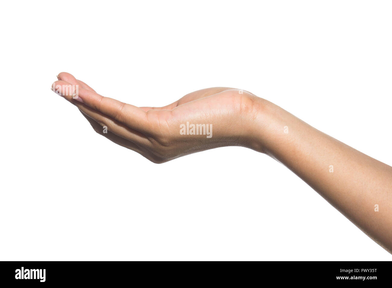 empty female woman hand holding isolated on white background Stock ...