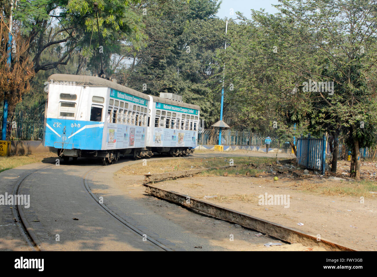 articulated tram in Kolkata, India. Run by Calcutta Tram company, it is ...
