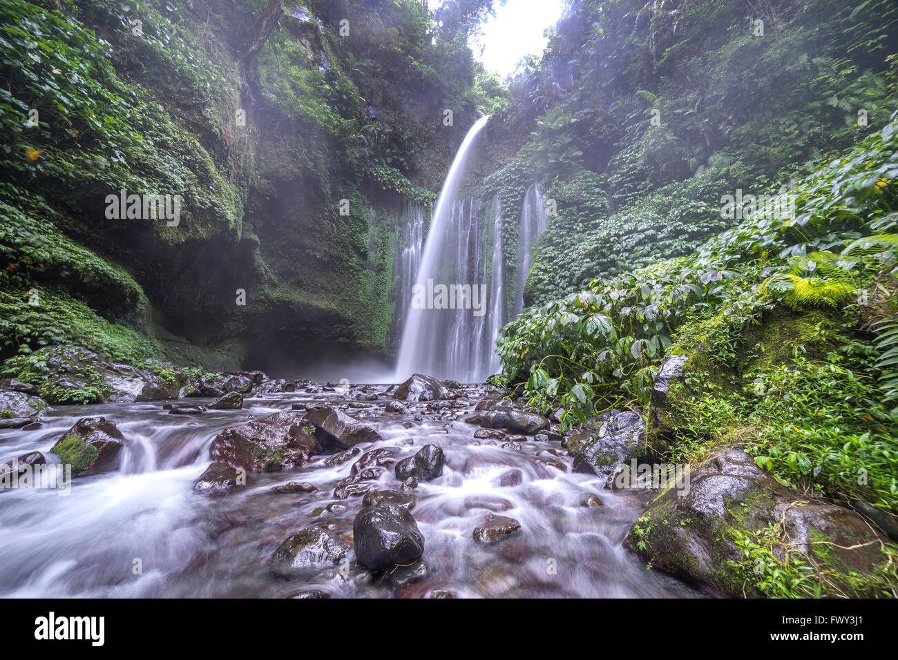 Tiu Kelep waterfall near Rinjani, Senaru, Lombok, Indonesia, Southeast ...