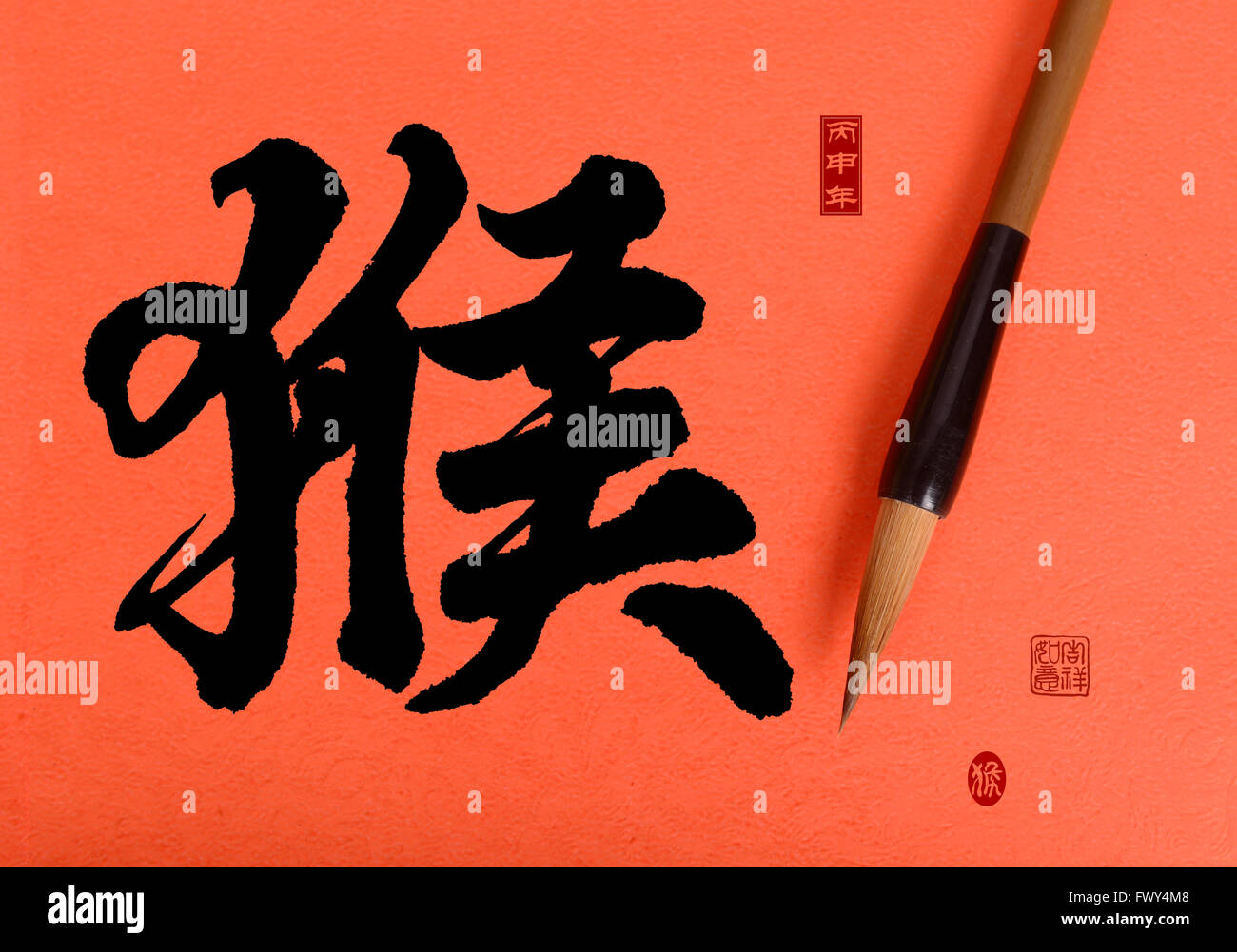 2016 is year of the monkey,Chinese calligraphy hou. translation: monkey ...