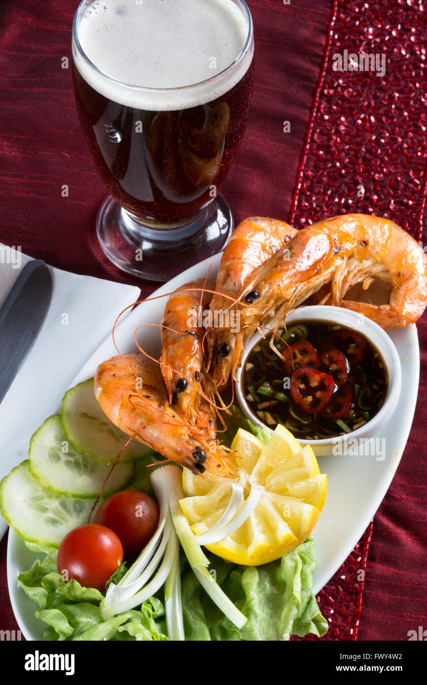An English pub/bar dish of Sautéed King Prawns with Sweet Chili and ...