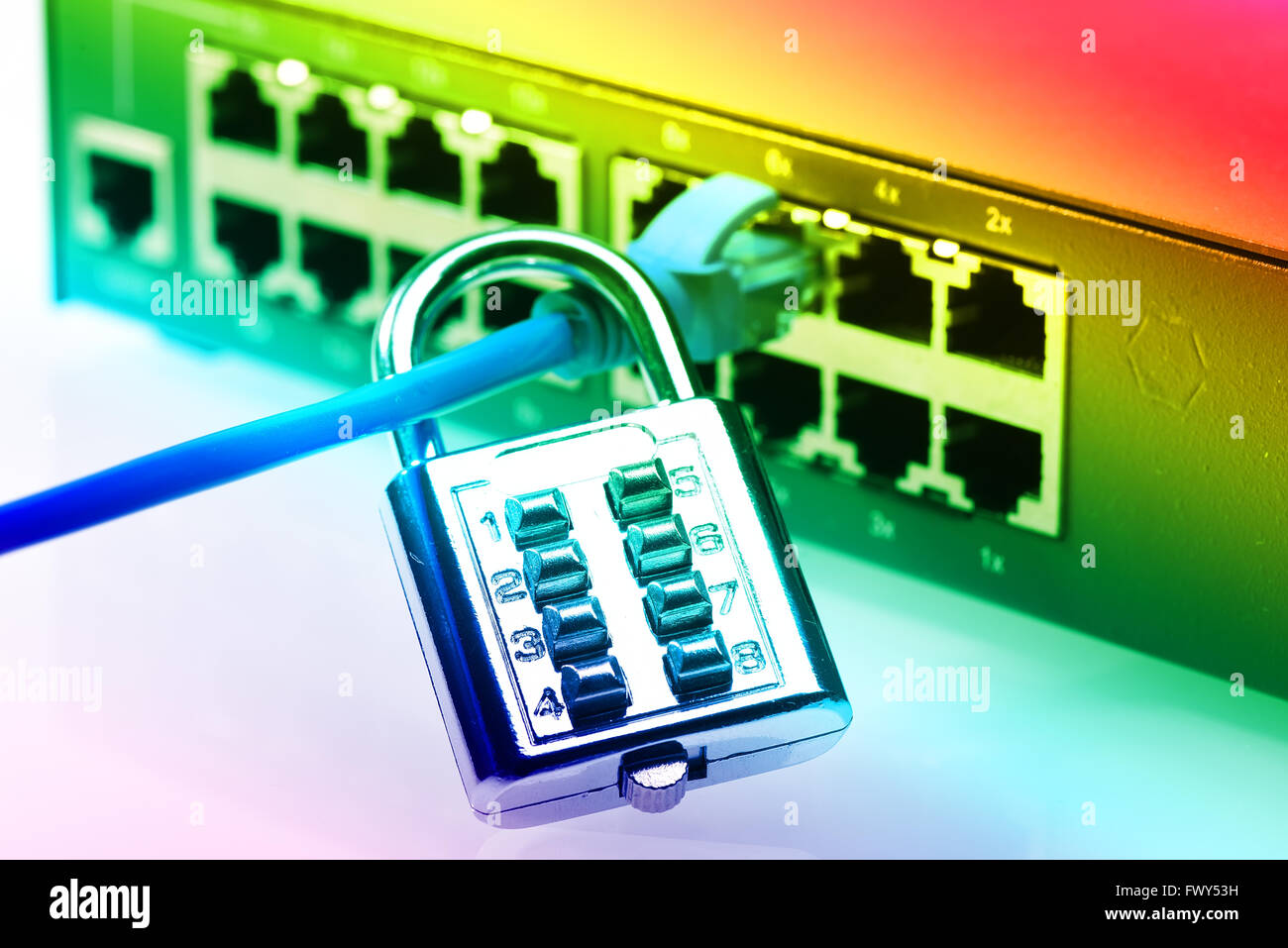 network and data protection concept with padlock and switch Stock Photo ...