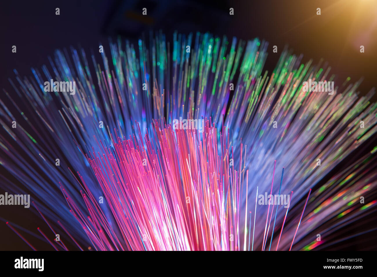 optical fibres dinamic flying from deep on technology background Stock ...
