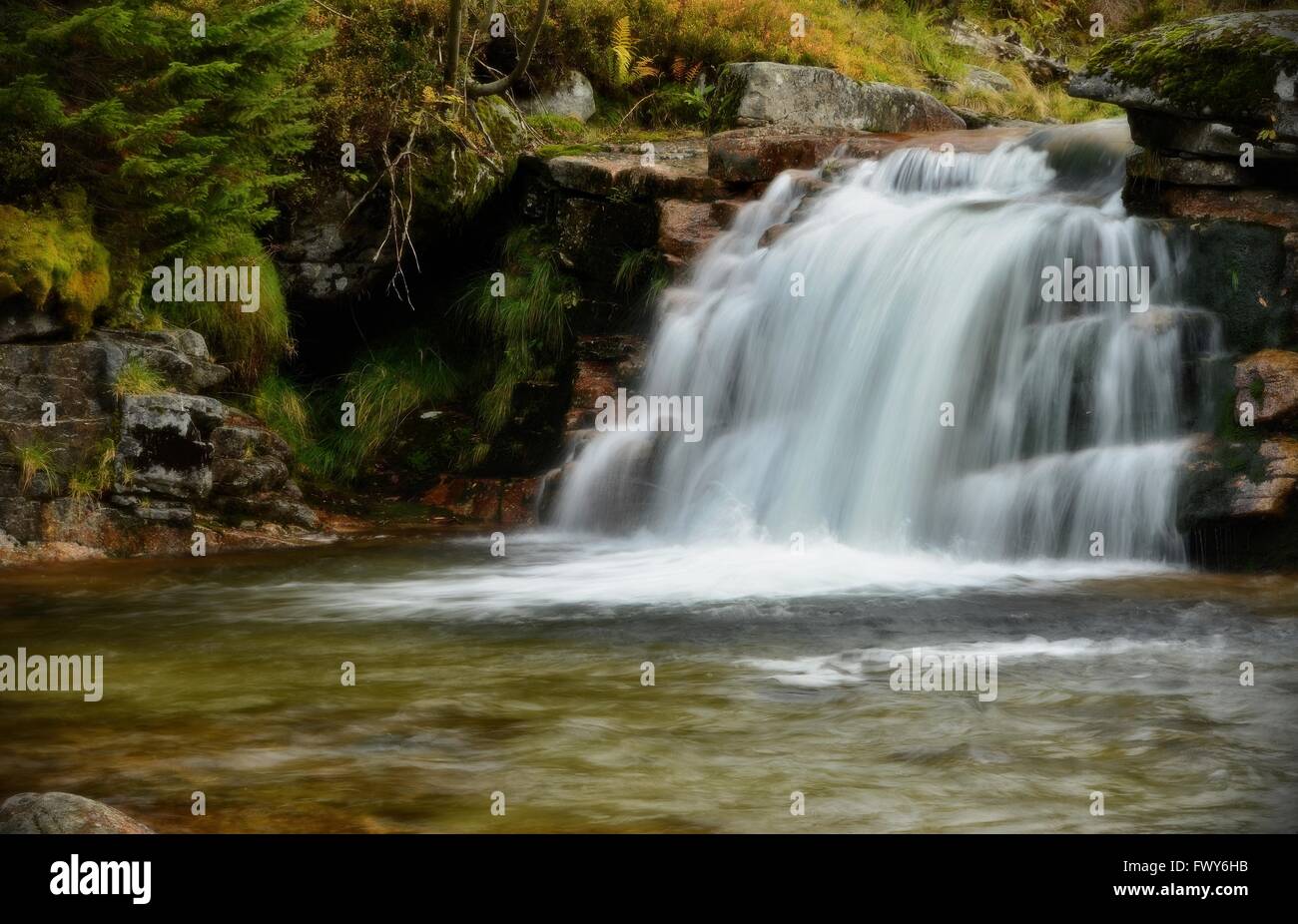 Big waterfall near by forest in spring, horizontal Stock Photo - Alamy