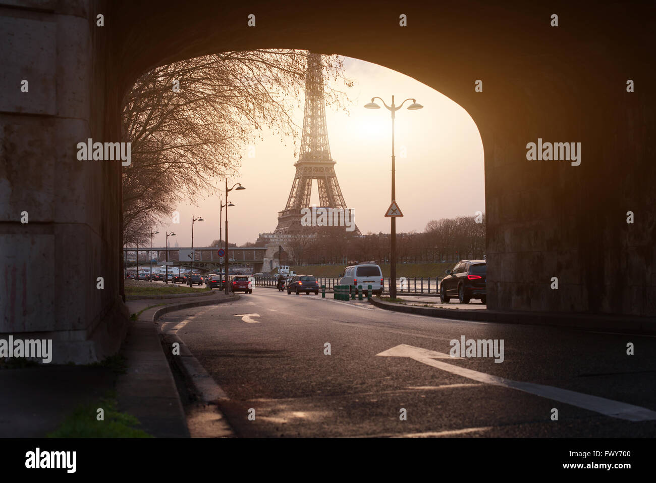 unusual view of Paris, Eiffel Tower framed in bridge Stock Photo - Alamy