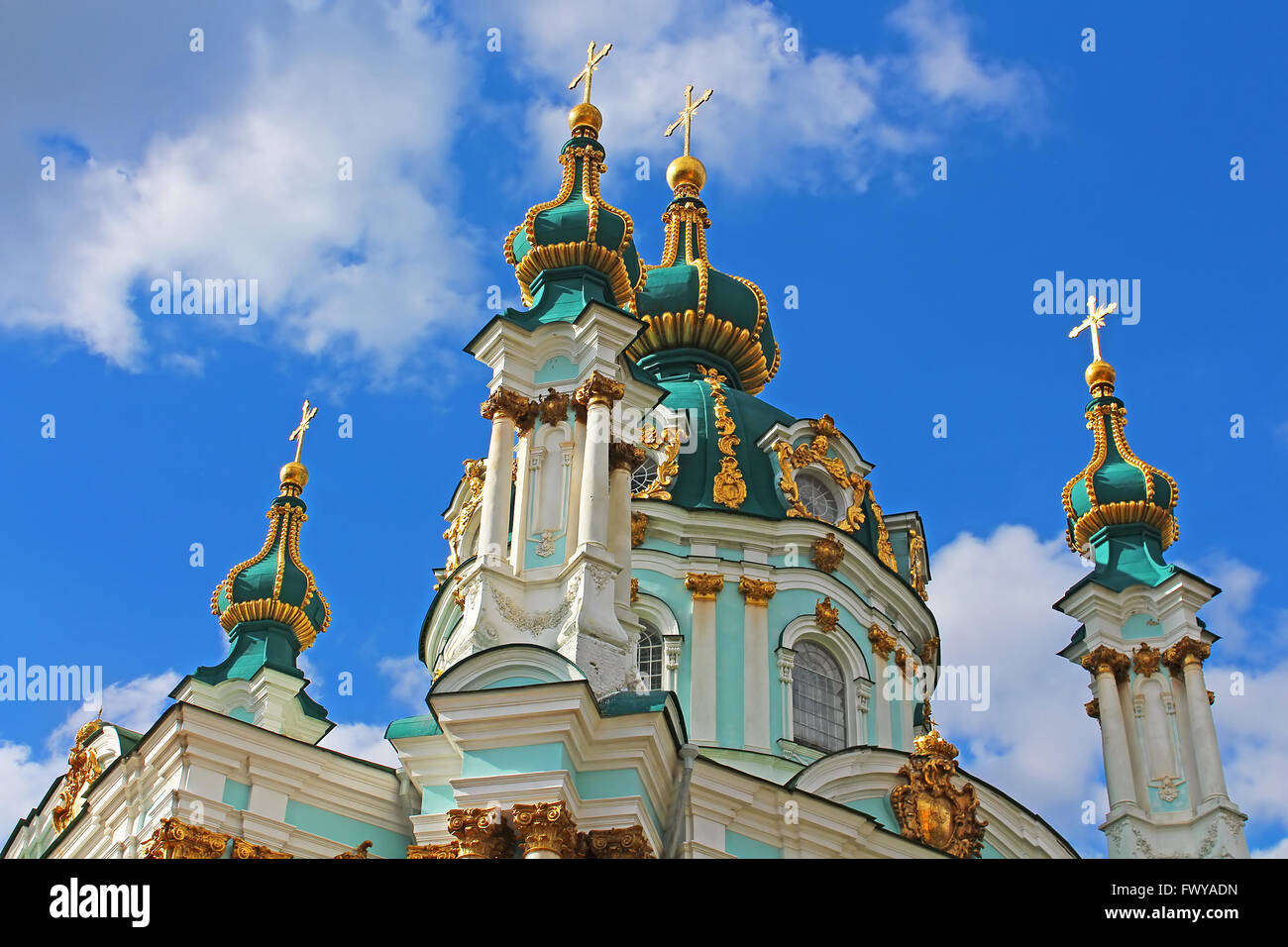 Saint Andrew orthodox church by Rastrelli in Kyiv, Ukraine Stock Photo ...