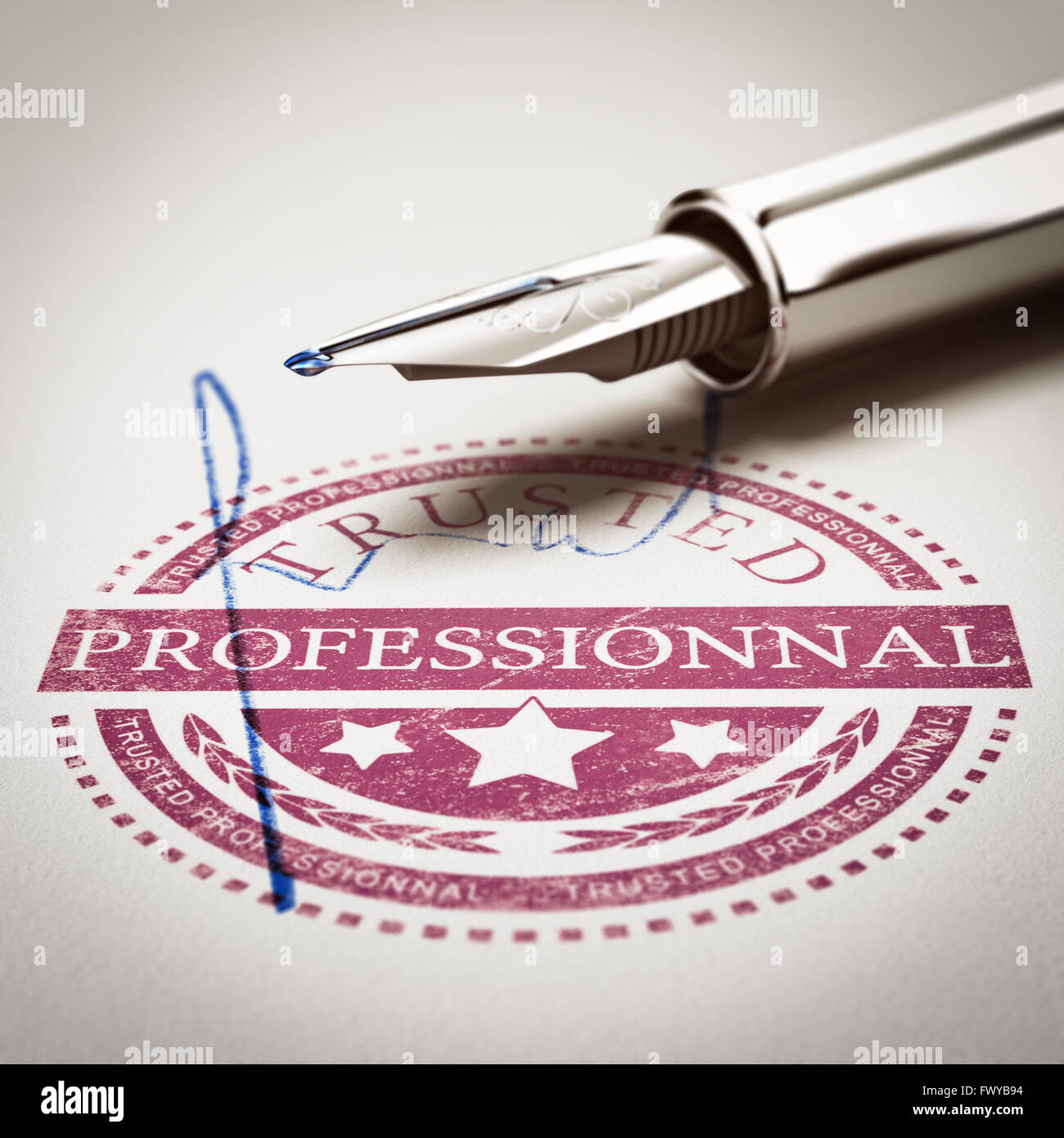 Trusted Professionnal rubber stamp mark imprinted on a paper texture ...