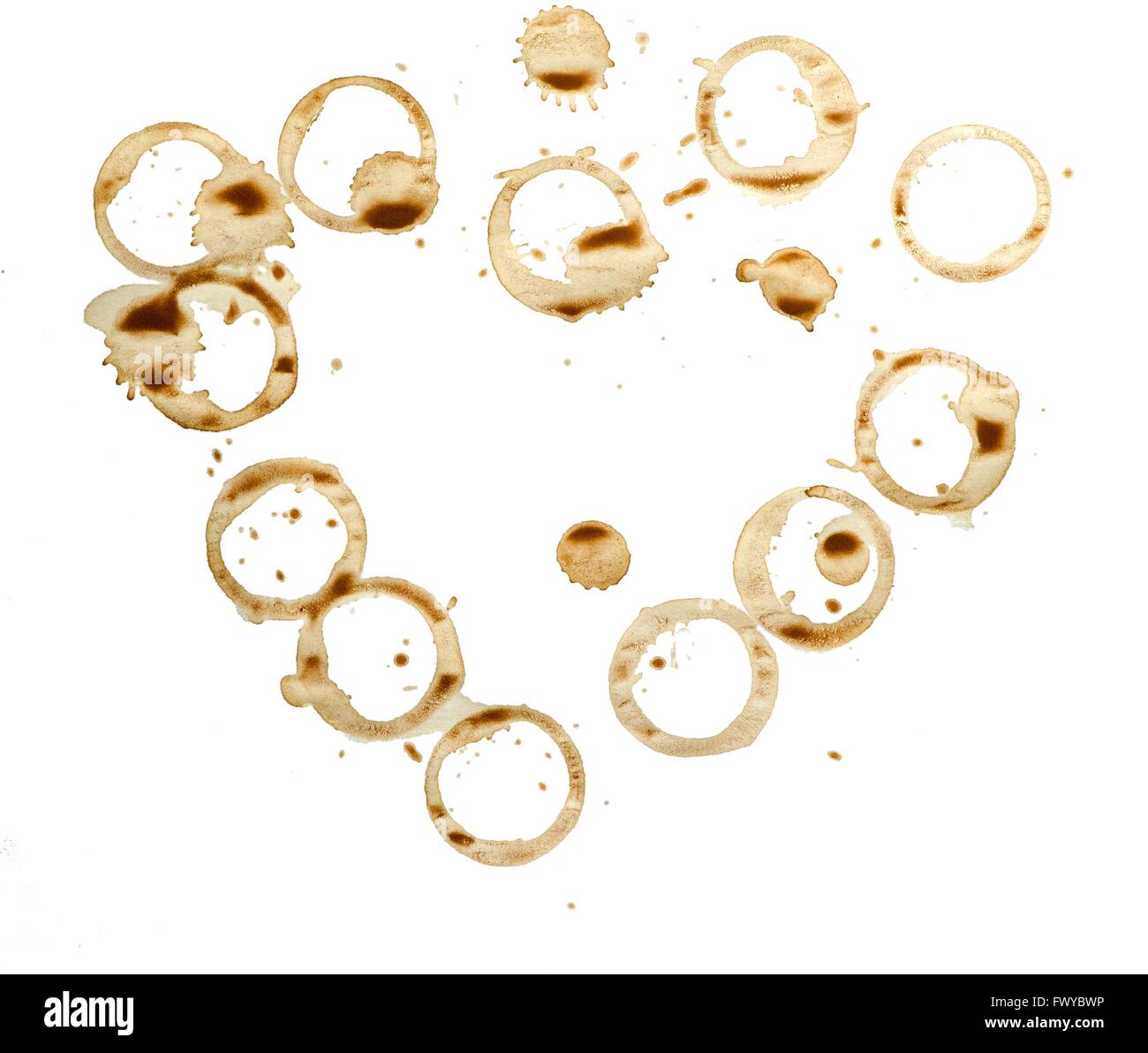 Lot of circle shape coffee stains on white background Stock Photo - Alamy