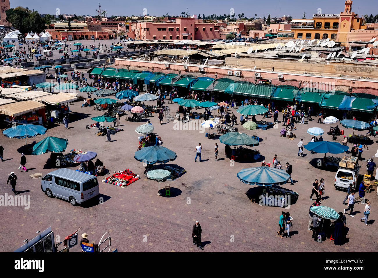 General view of the Jemaa el Fna - the main market square in old ...