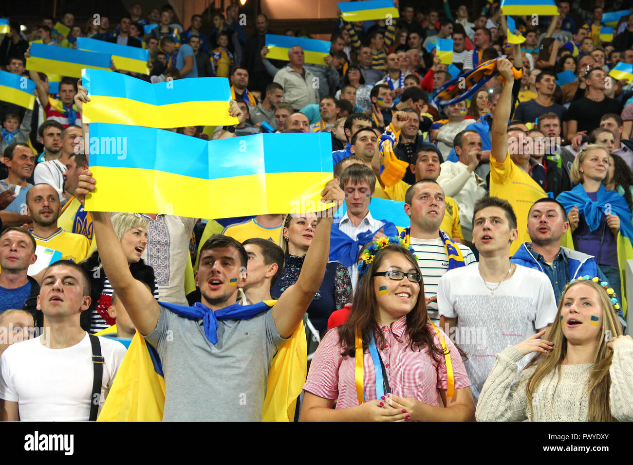 Ukrainian fans support their team during the UEFA EURO 2016 Qualifying ...