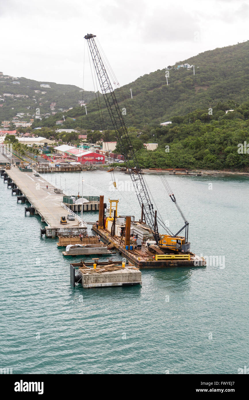 A new pier under construction in the harbor of St Thomas in the ...