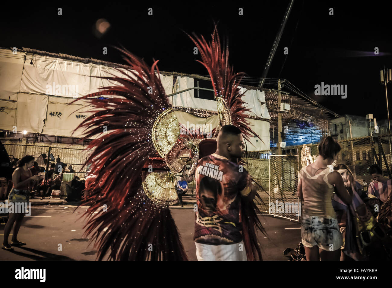 Carnival participant holding a costume of the samba queen just after ...