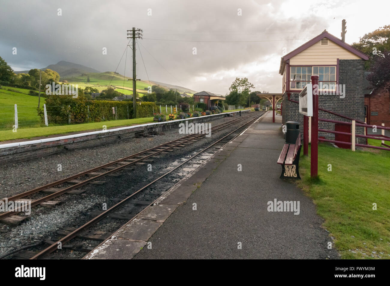 The Bala Lake narrow gauge steam railway station at Llanuwchllyn North ...