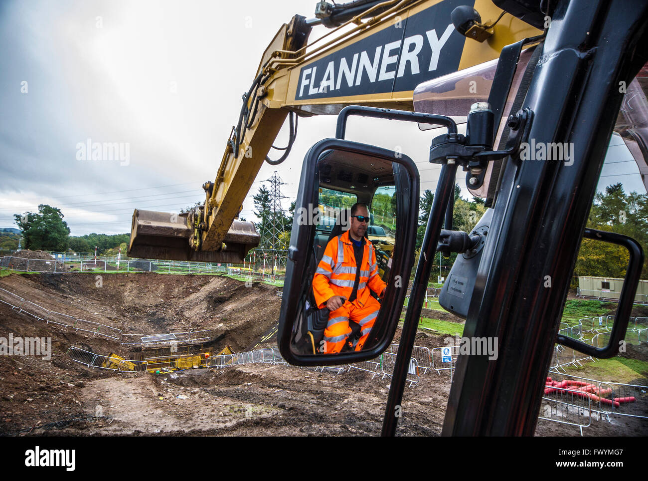 Borders Railway Construction showing diggers clearing rocks Stock Photo ...
