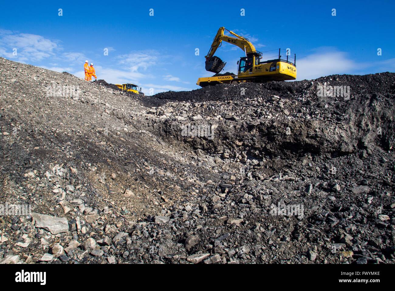 Borders Railway Construction showing diggers clearing rocks Stock Photo ...