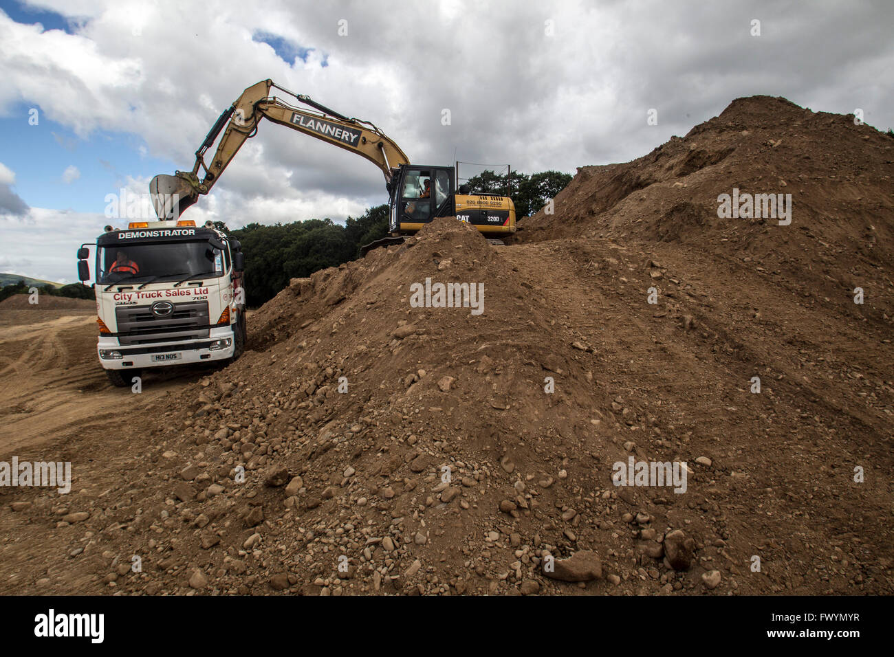 Diggers working in Quarry for Borders railway Construction, Scotland ...