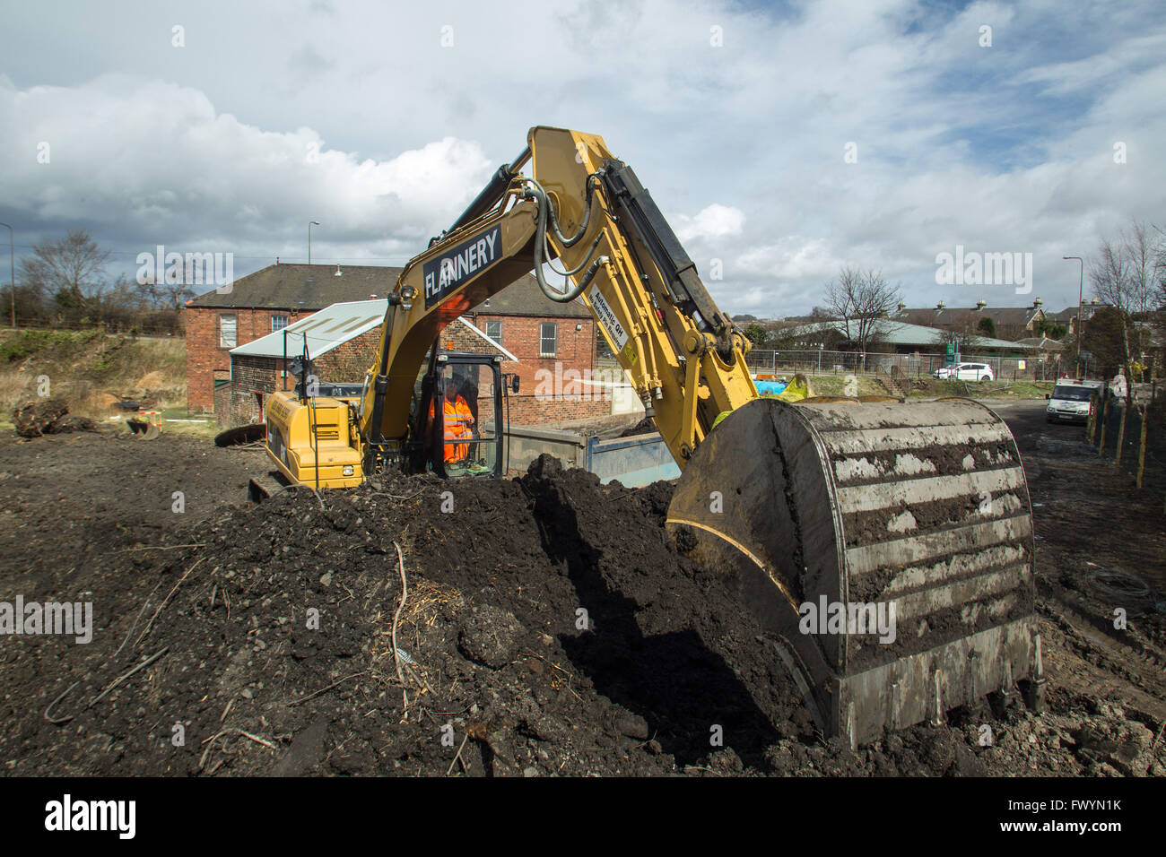 Diggers working in Quarry for Borders railway Construction, Scotland ...