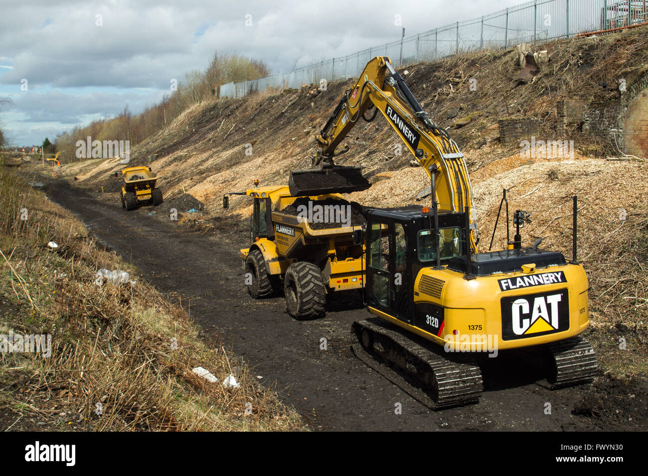 Diggers working in Quarry for Borders railway Construction, Scotland ...