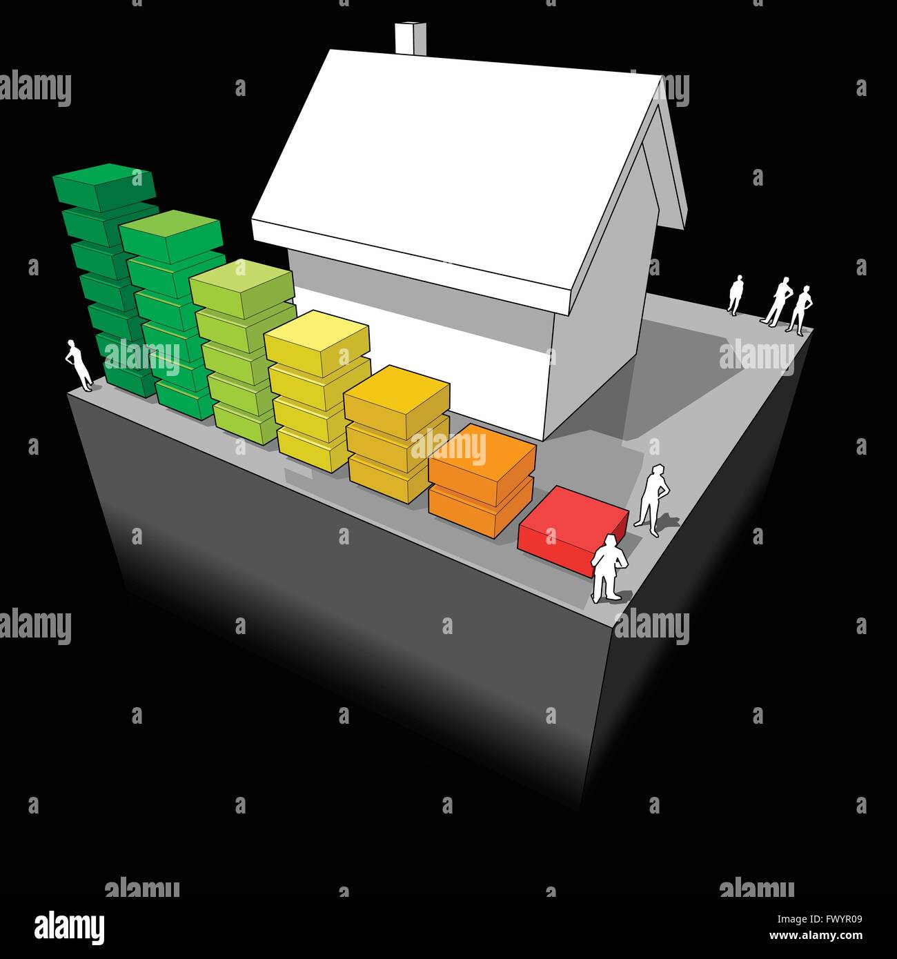 diagram of a detached house with energy rating bar diagram Stock Vector ...
