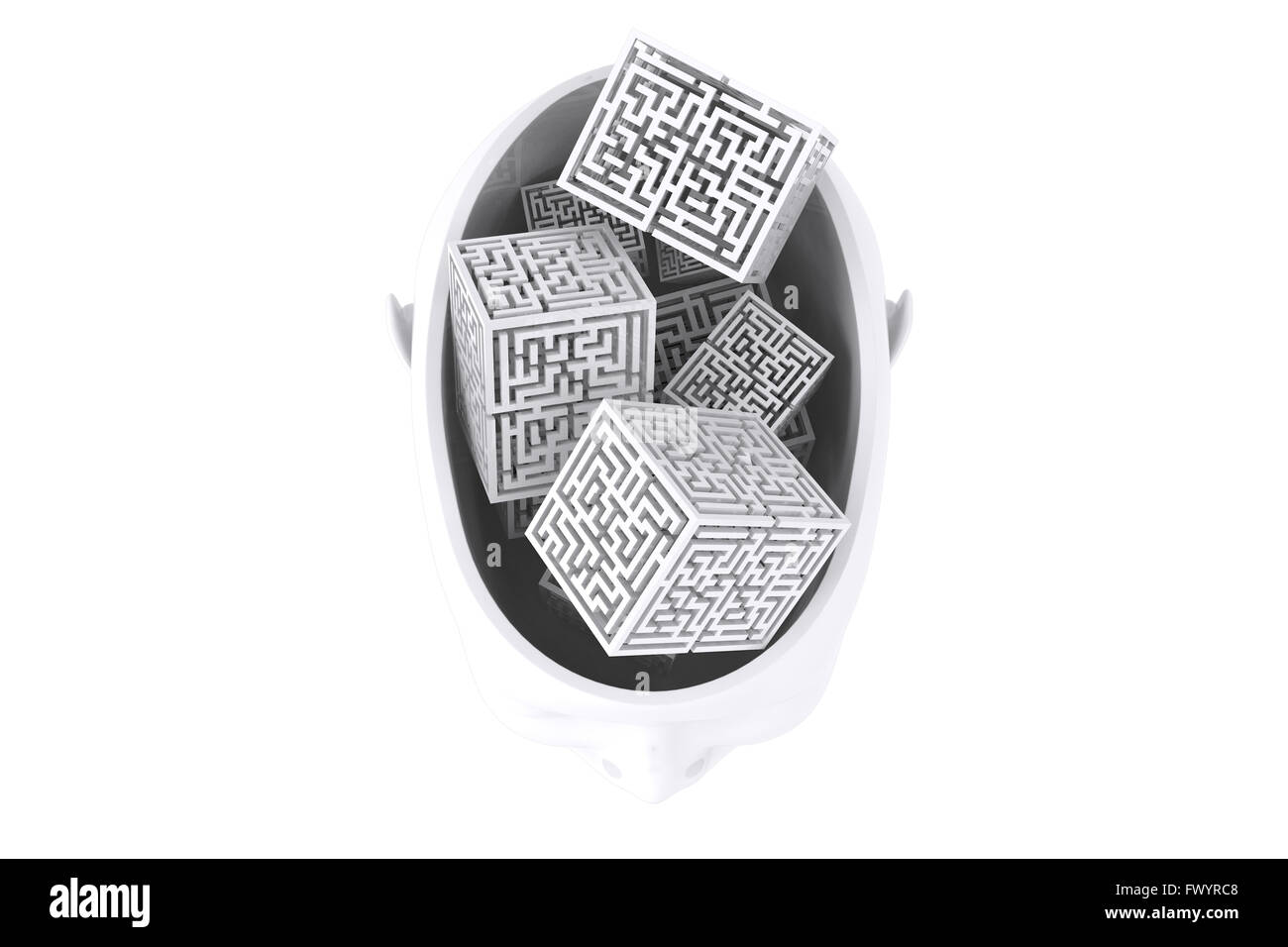 Composite image of maze brain in head Stock Photo - Alamy