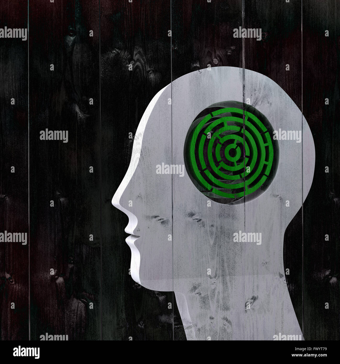 Composite image of maze brain in head Stock Photo - Alamy