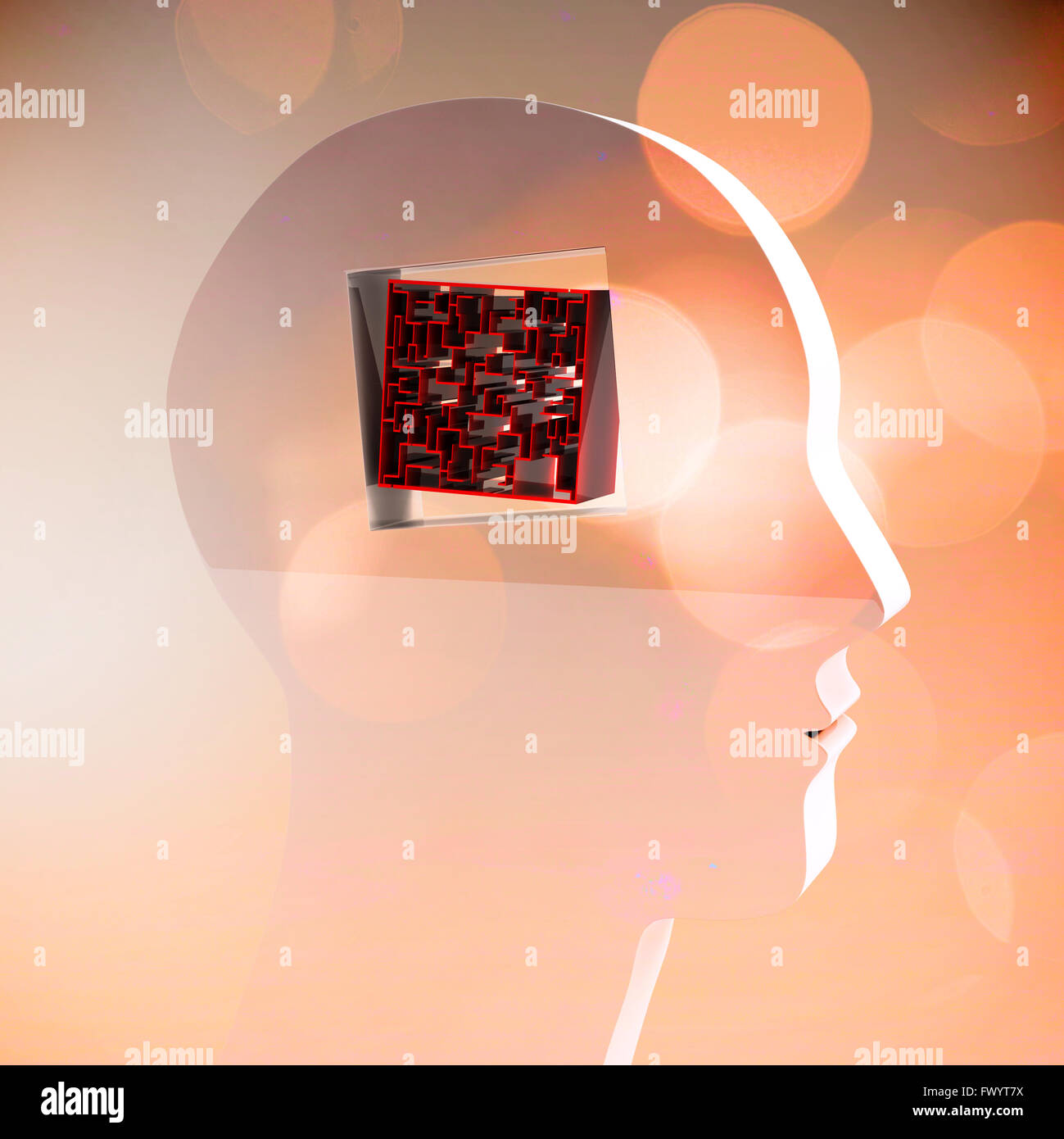 Composite image of maze brain in head Stock Photo - Alamy