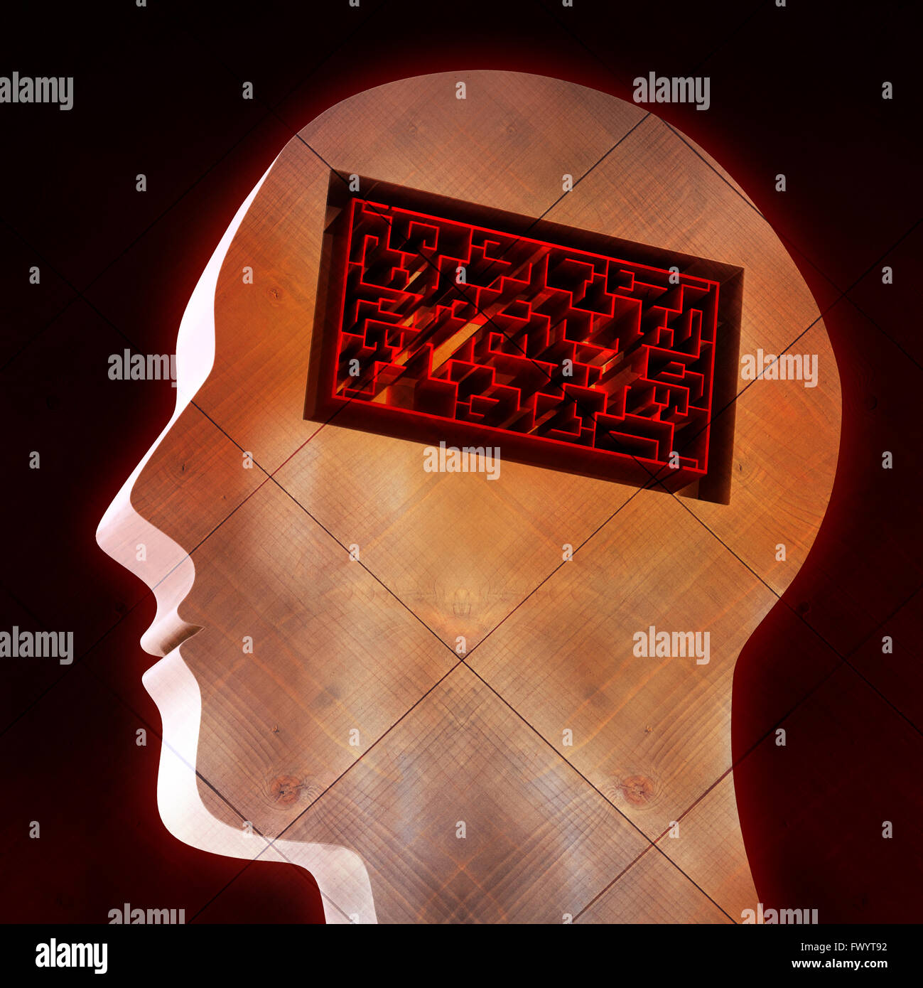 Composite image of maze brain in head Stock Photo - Alamy