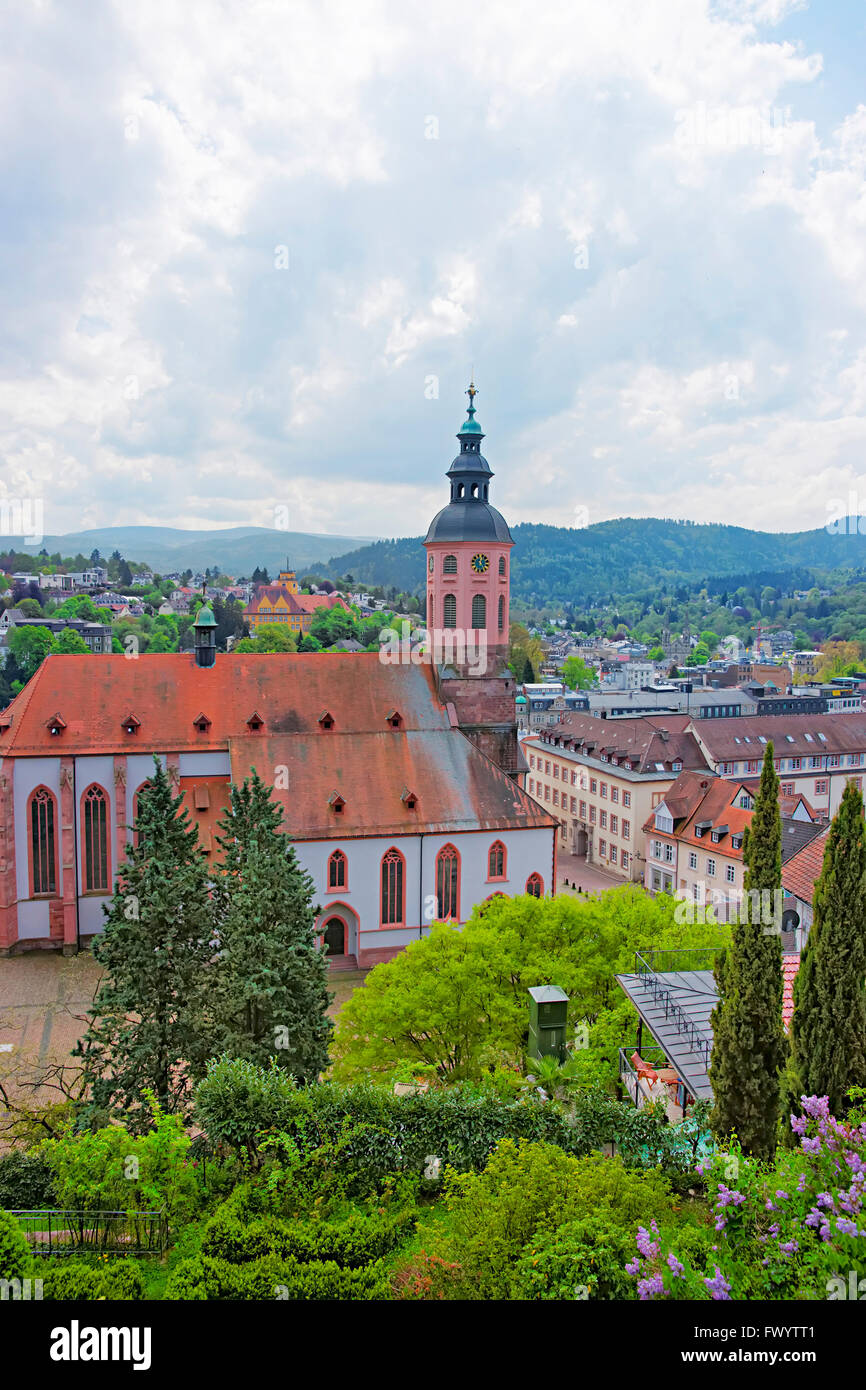 Panoramic view on Baden-Baden church Stiftskirche and the city. Baden ...