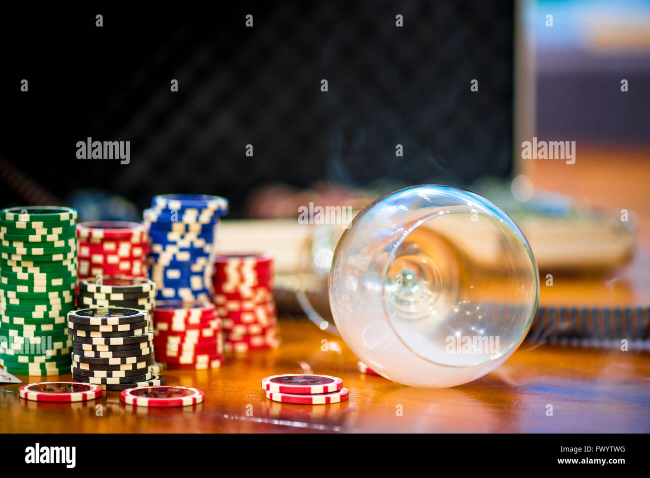 close-up a stack of chips for playing poker Stock Photo - Alamy