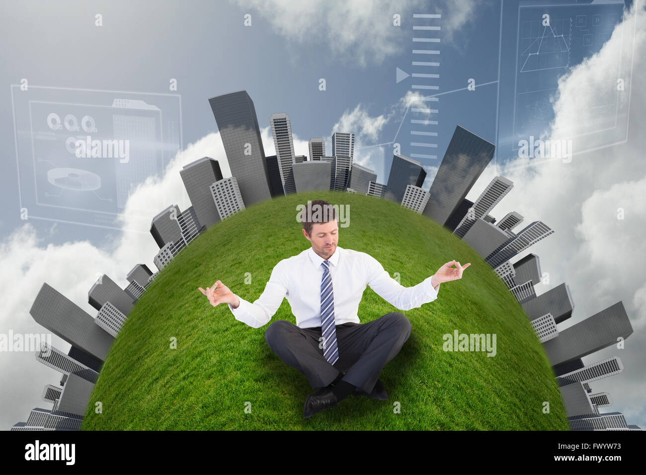 Composite image of businessman in suit sitting in lotus pose Stock ...