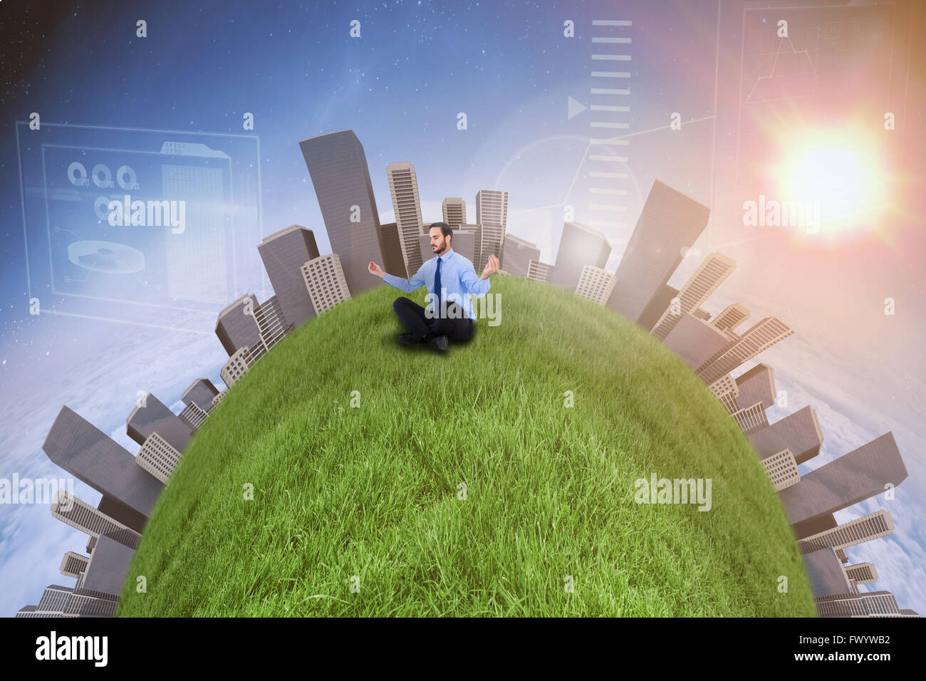Composite image of businessman in suit sitting in lotus pose Stock ...