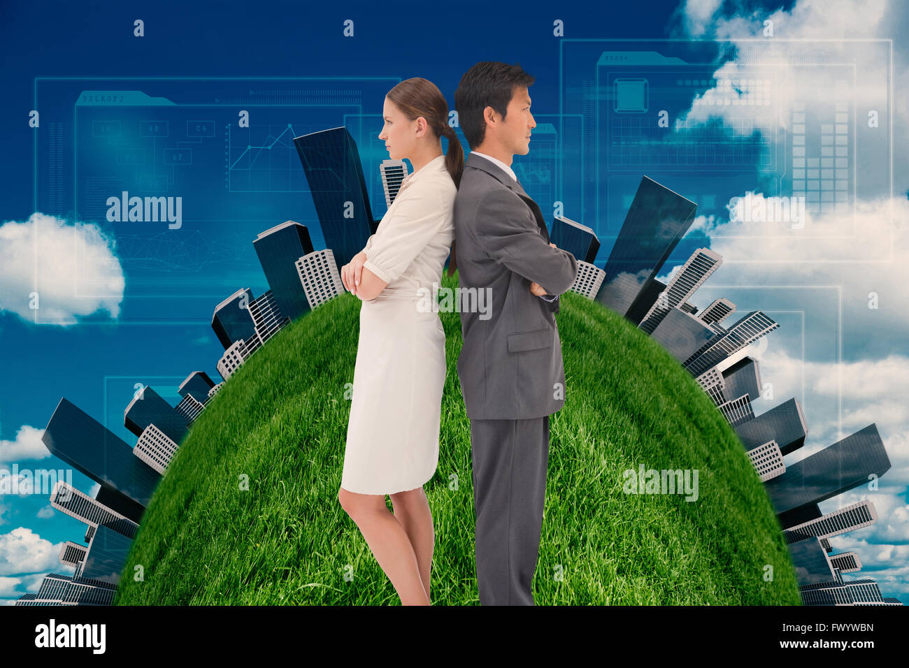 Serious business people standing back-to-back Stock Photo - Alamy