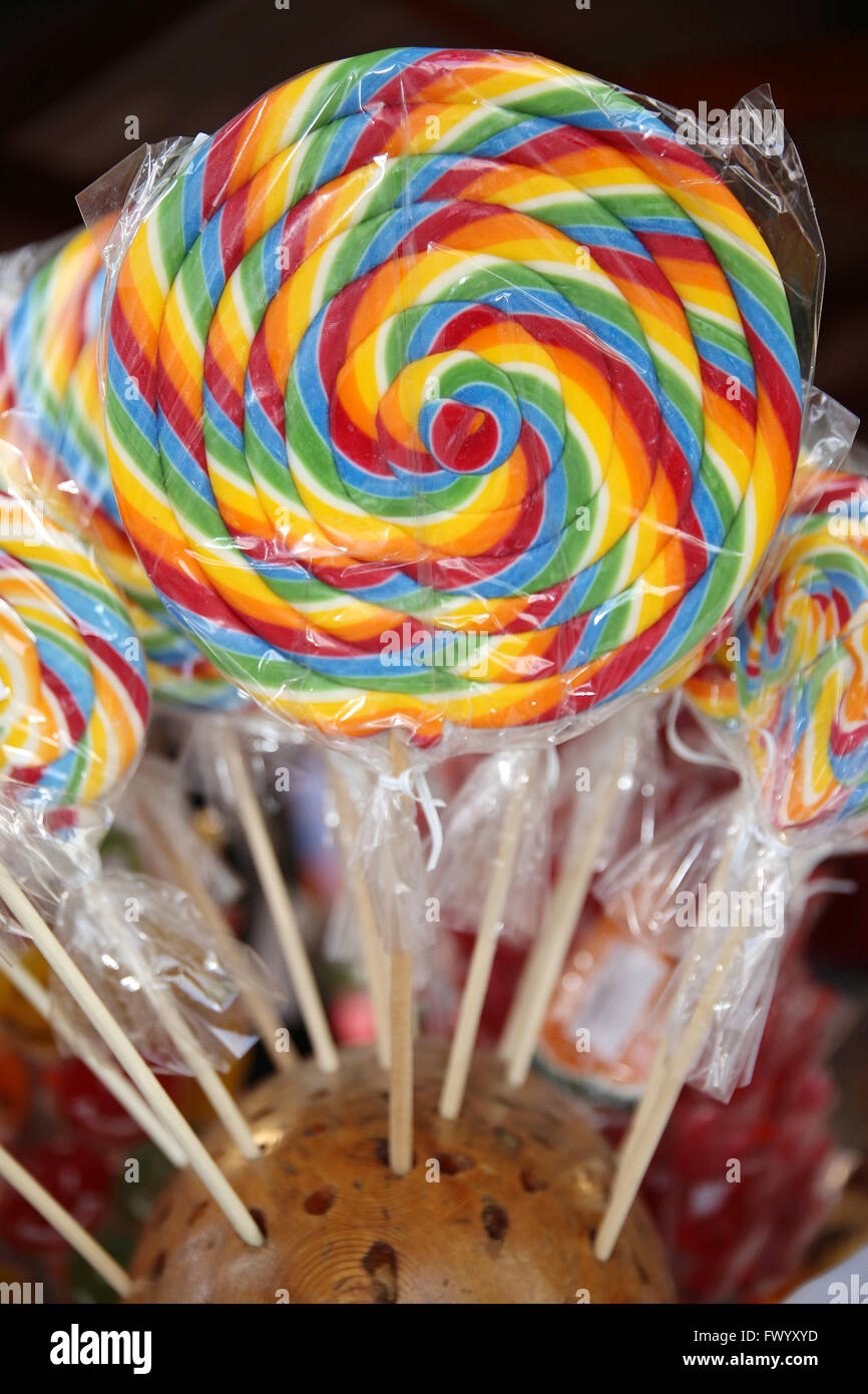 Colorful lollipops on street market as a background Stock Photo - Alamy