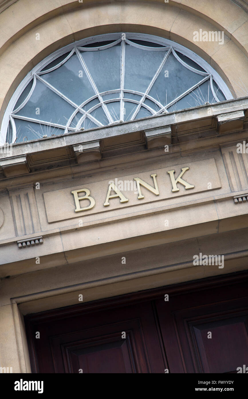 Bank Sign above Building Entrance Stock Photo - Alamy